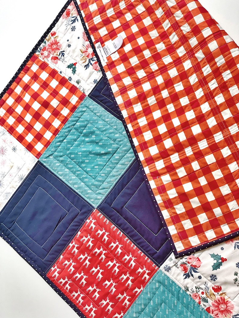 Modern Holiday Baby Quilt: Red, Teal, Navy Cotton Nursery Decor - Etsy UK