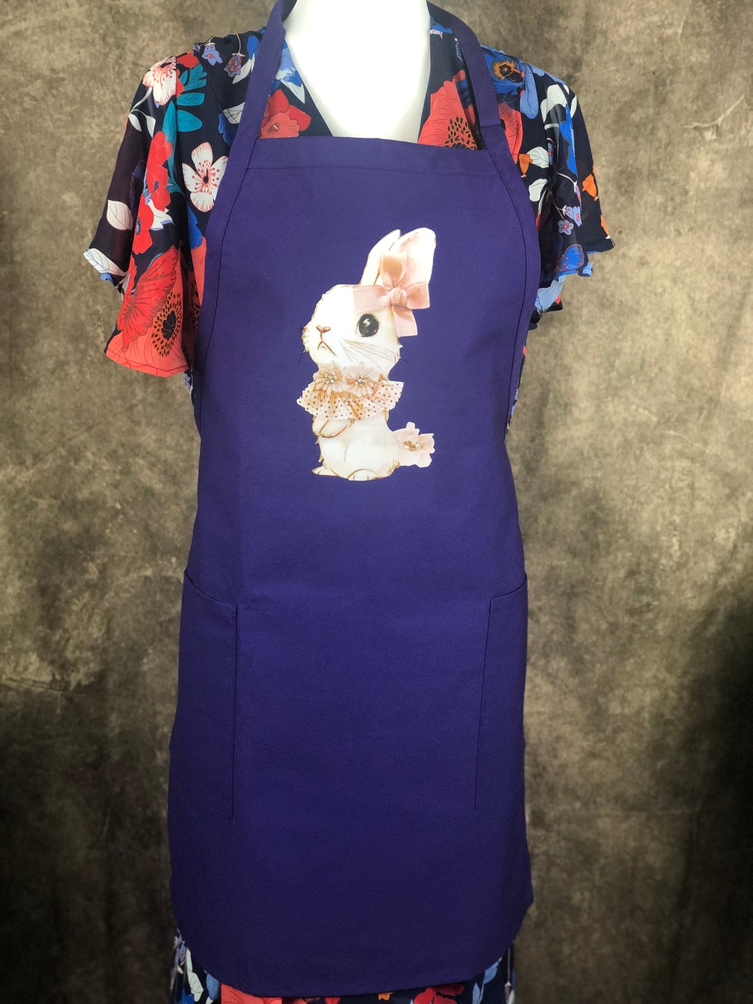 Easter Bunny Apron: Purple Cotton Twill Chef Apron With Pockets - Etsy