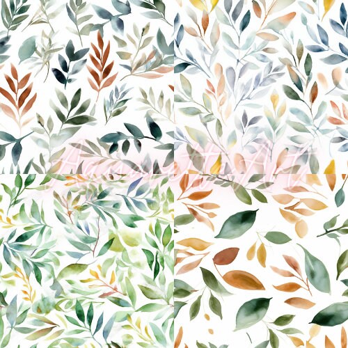 Printable Digital Paper Leaves Illustration Seamless Pattern Digital ...