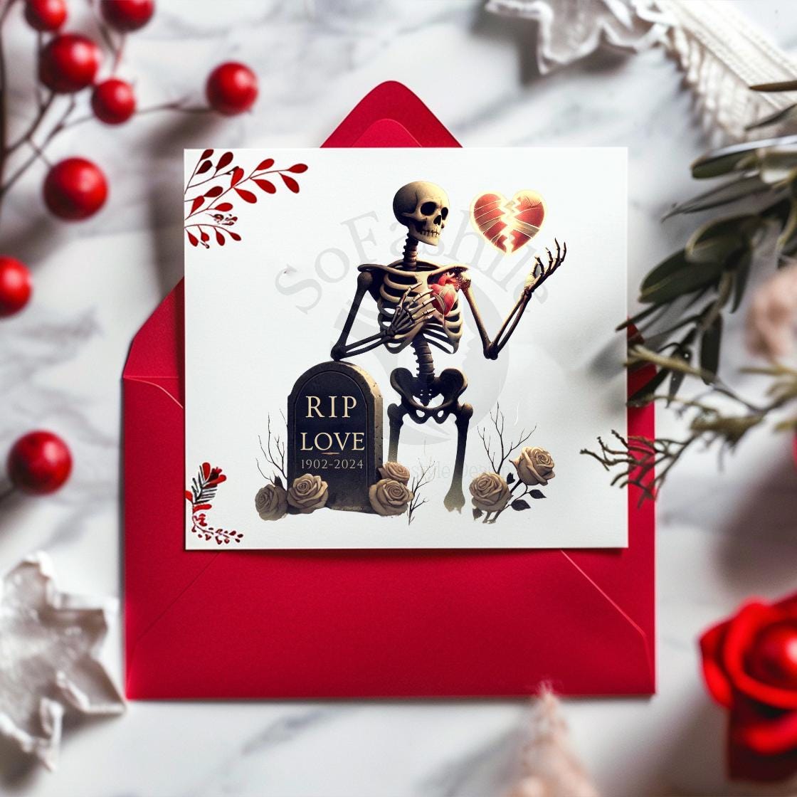Skeleton With Tombstone & Heart PNG RIP Love 1902-2024 Gothic Valentine ...