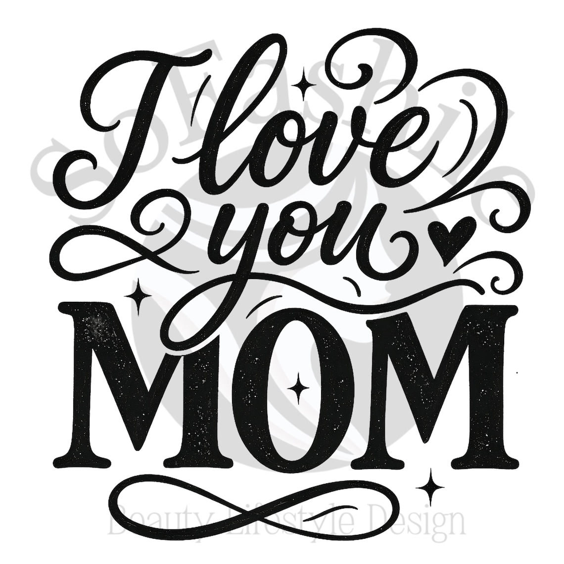 I Love You Mom PNG | Black and White Mother’s Day Design | Hand Drawn ...