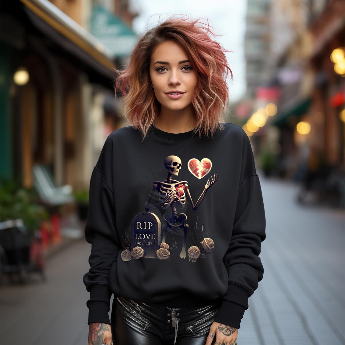 Skeleton With Tombstone & Heart PNG RIP Love 1902-2024 Gothic Valentine ...