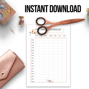 Floral Hourly Weekly Schedule Planner Daily Schedule Weekly - Etsy