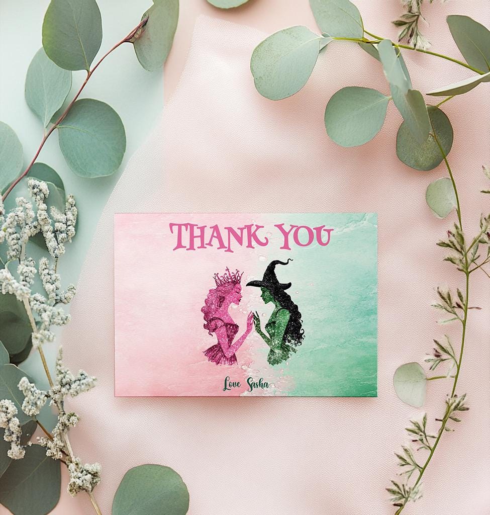 Wicked Thank You Card Editable Glinda and Elphaba Favor Card Template ...