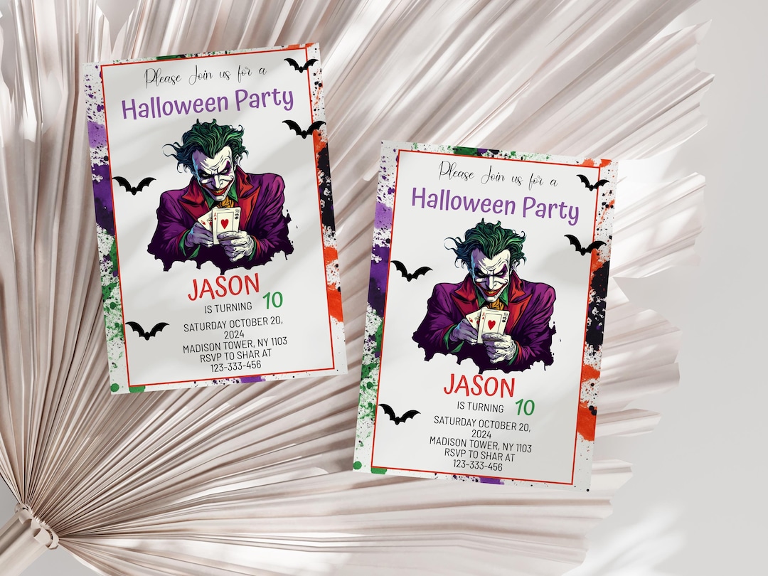 Editable Joker Birthday Invitation the Joker Halloween Party Invite ...