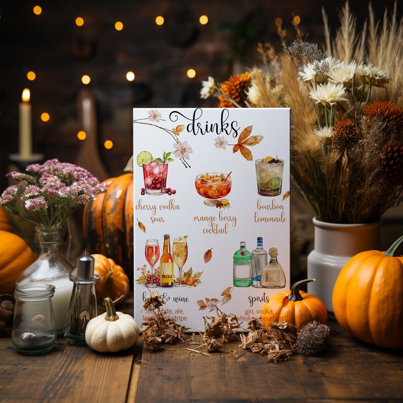 Editable Fall Drink Menu Template Thanksgiving Bar Menu Autumn Cocktail ...