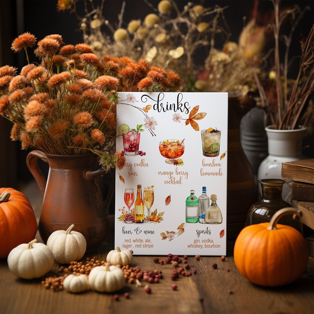 Editable Fall Drink Menu Template Thanksgiving Bar Menu Autumn Cocktail ...