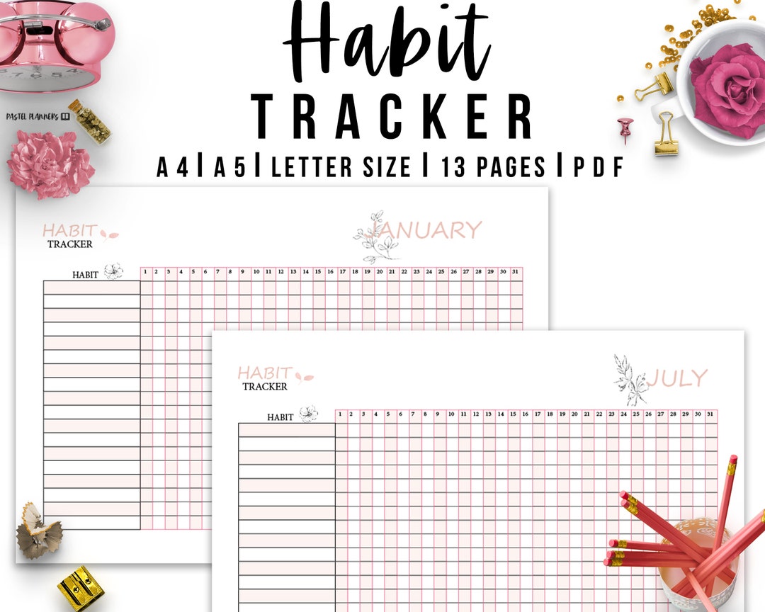 Daily Monthly Habit Tracker Printable Monthly Goal Tracking Happy ...