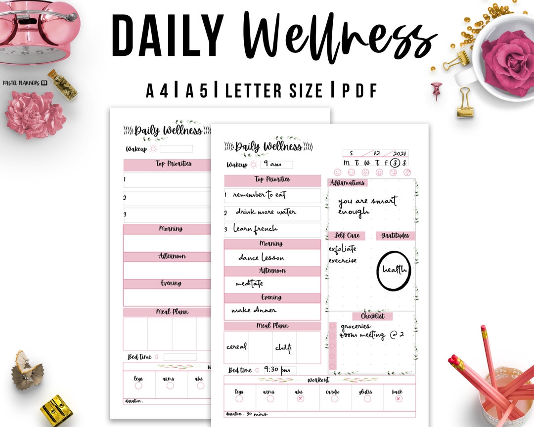 Daily Wellness Planner Daily Goals Printable Daily Gratitude Journal ...