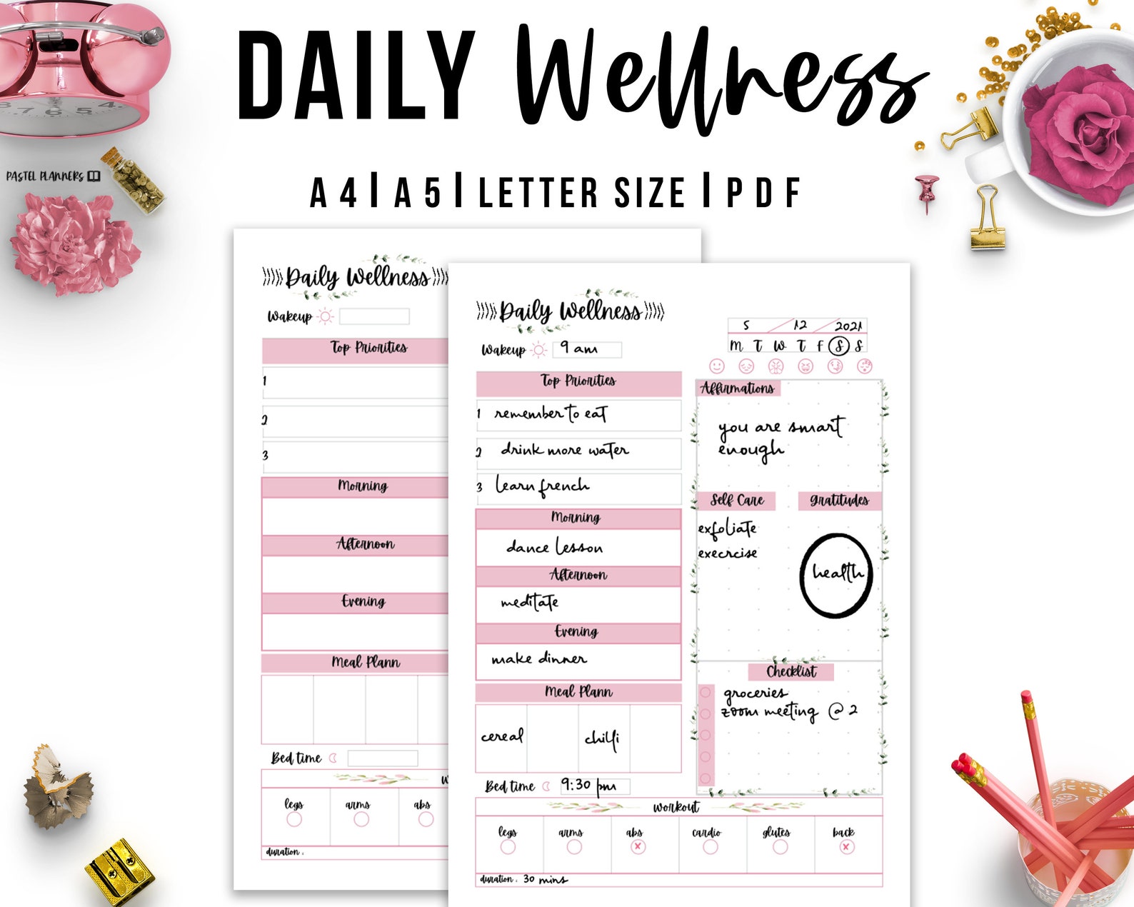 Daily Wellness Planner Daily Goals Printable Daily Gratitude Journal ...