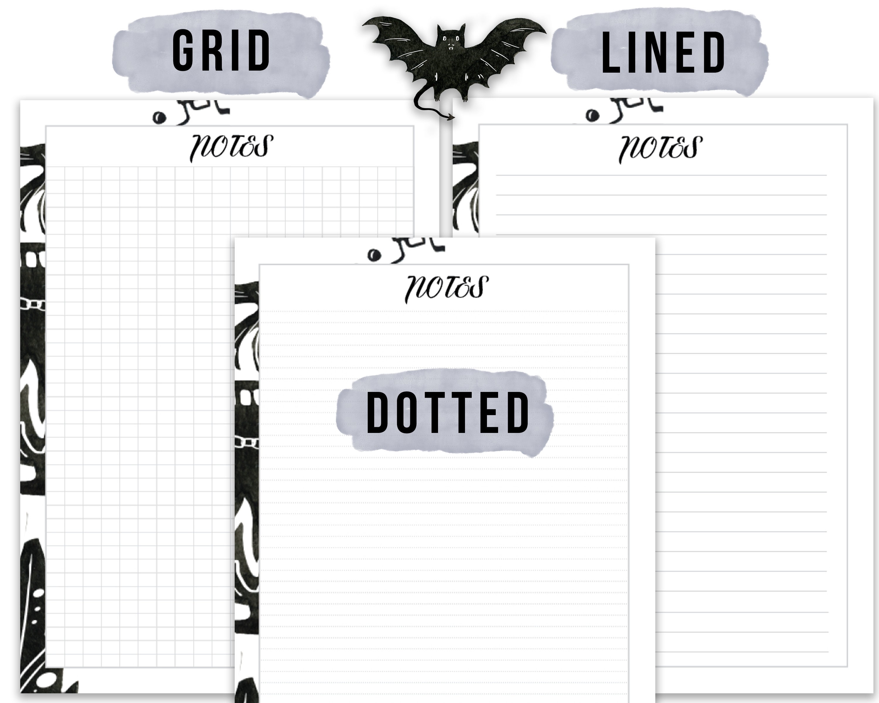 Halloween Themed Notes Page Printable Planner Inserts Notepad Lined ...