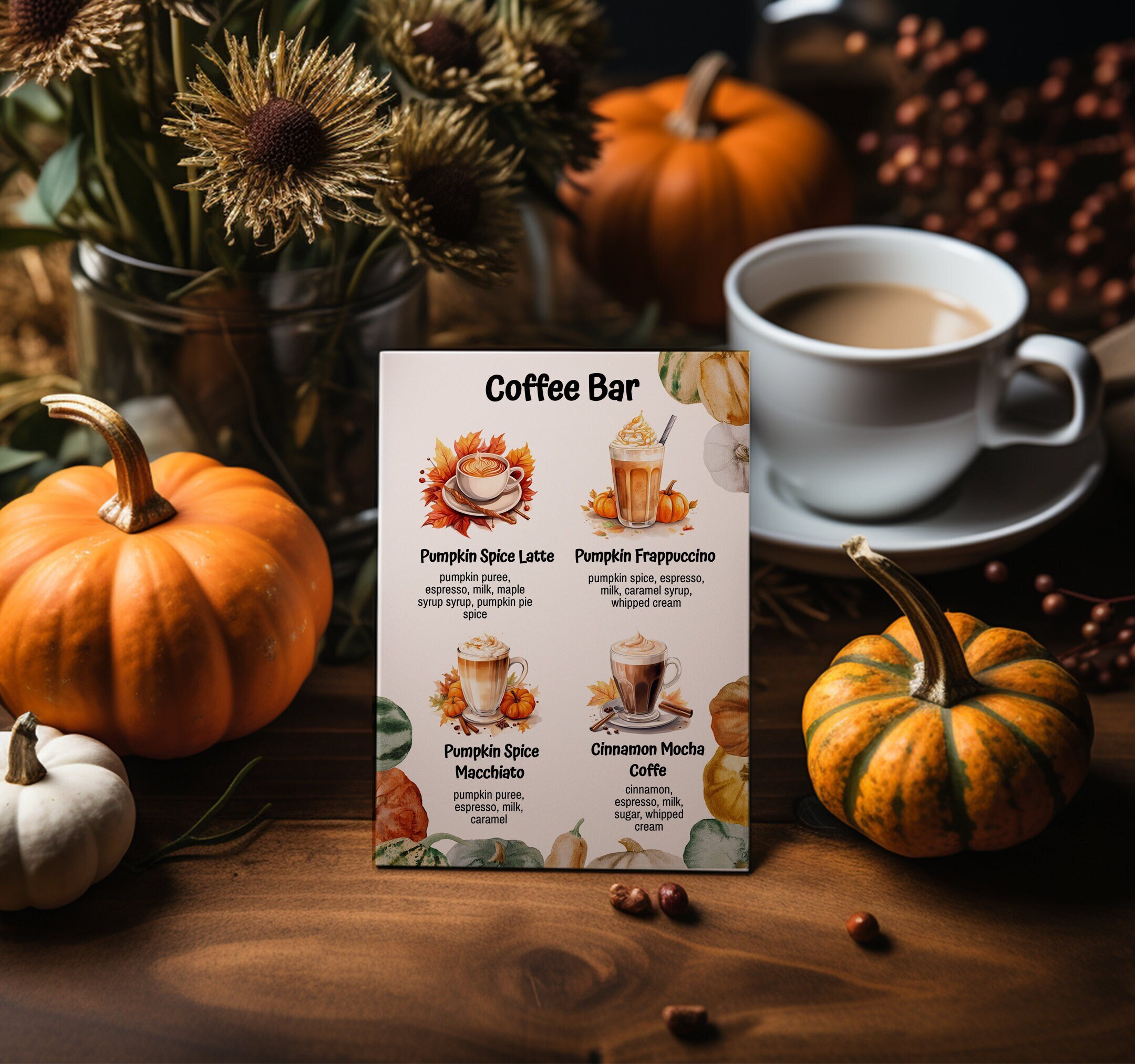 Editable Fall Coffee Drink Menu Template Thanksgiving Hot Beverage Bar ...