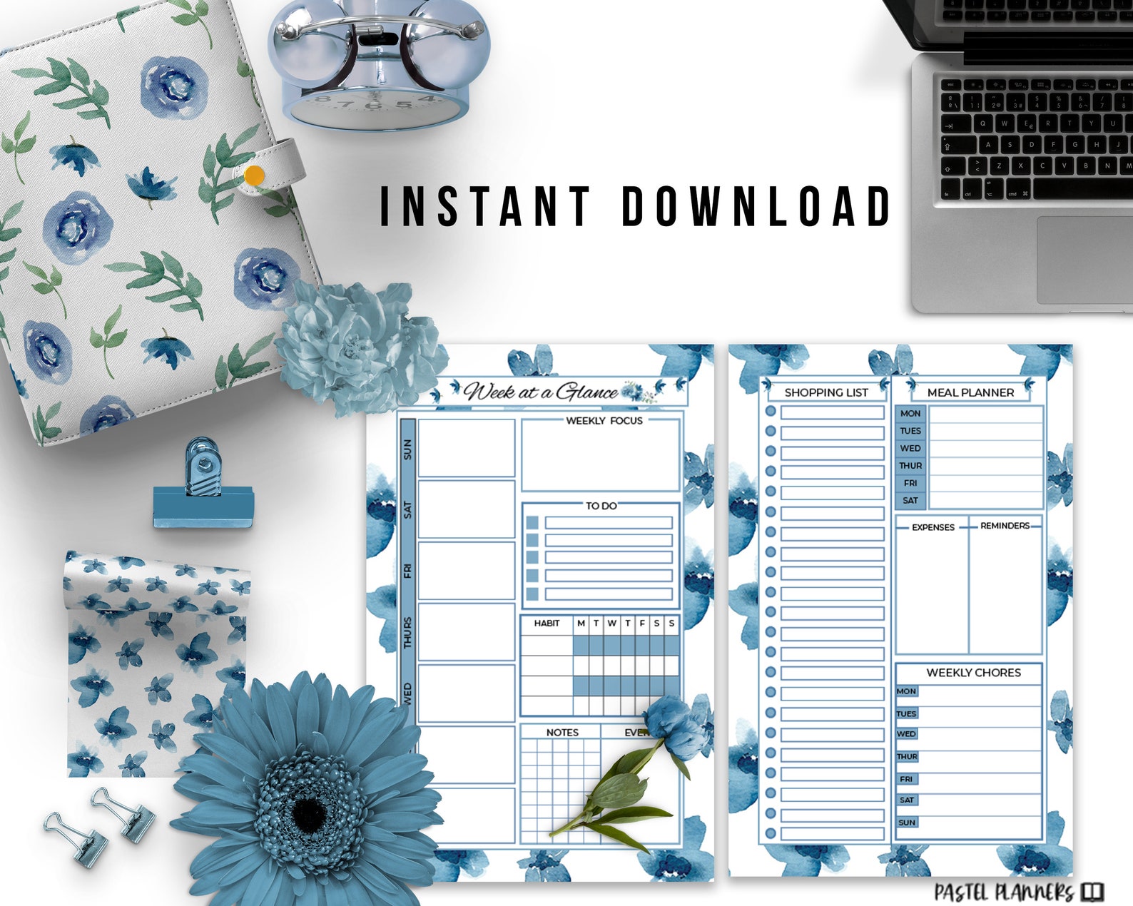 A6 Week at a Glance Planner Printable Floral Design Weekly Focus Agenda ...