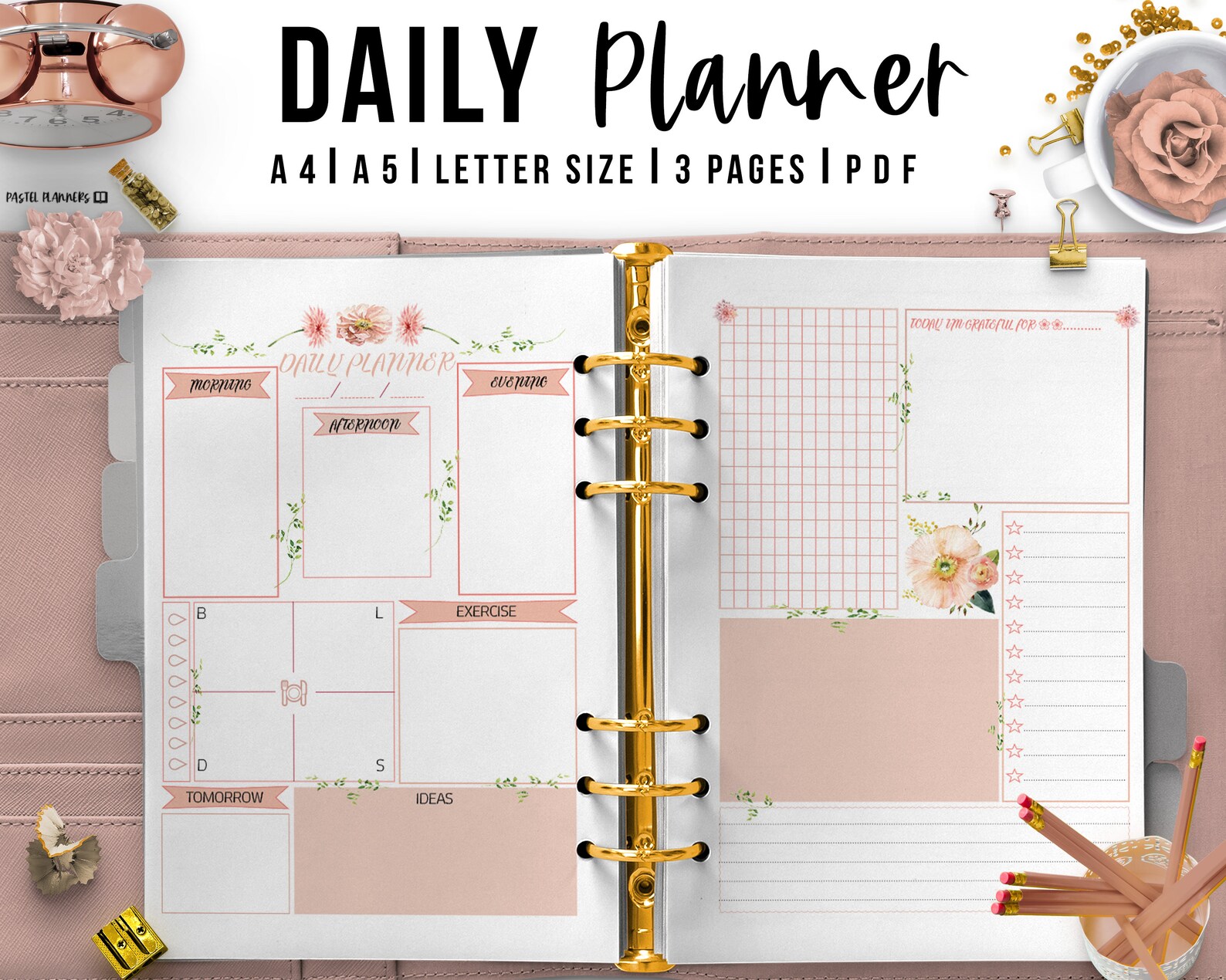 Floral Daily Planner Printable Day Organizer Daily Agenda Goal - Etsy