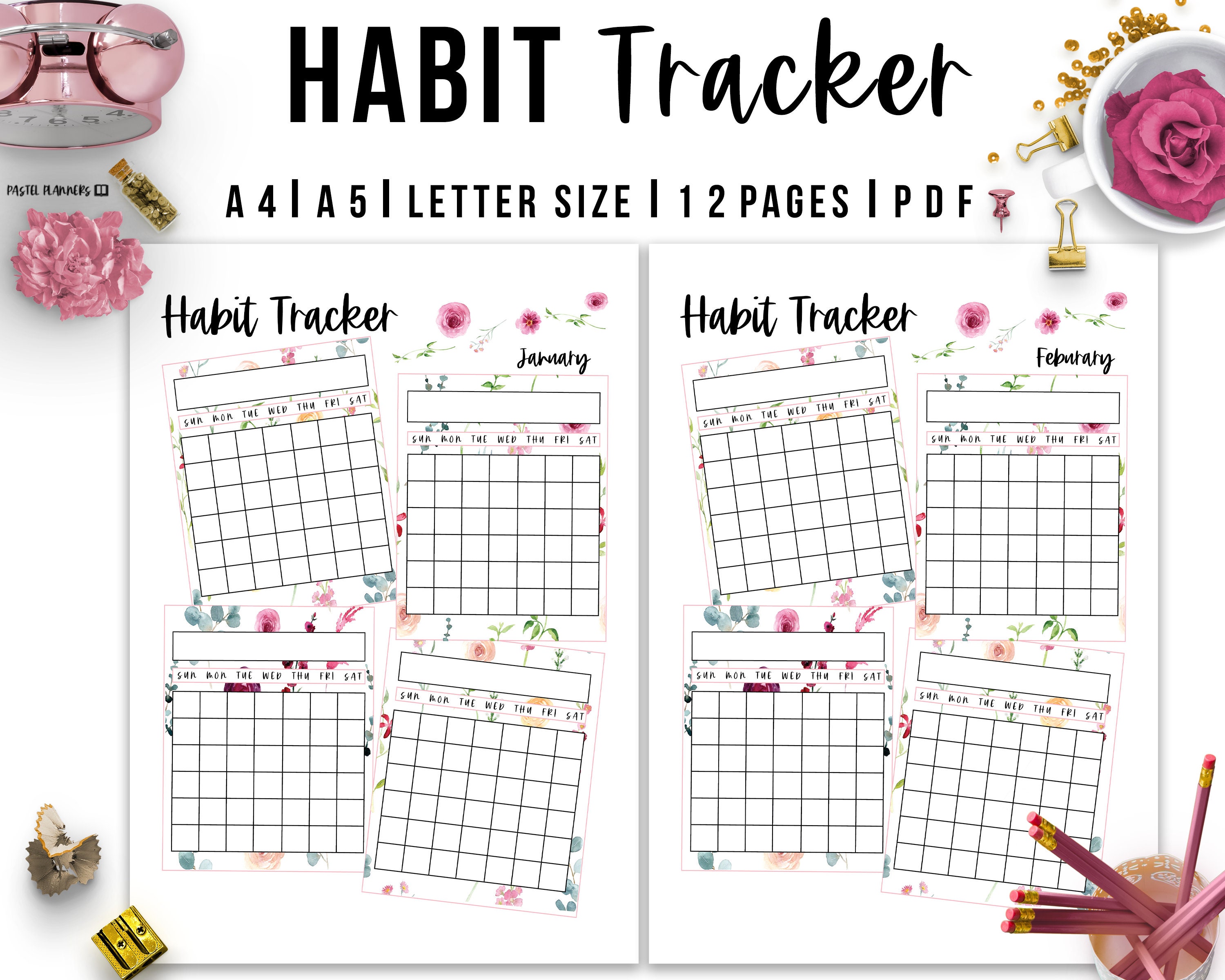 Monthly Habit Tracker Printable Monthly Goal Tracking Daily - Etsy