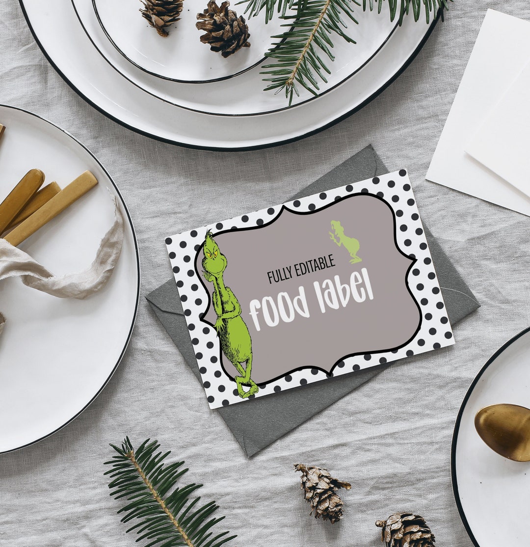 Grinch Christmas Party Food Label Editable Grinchmas Template - Etsy