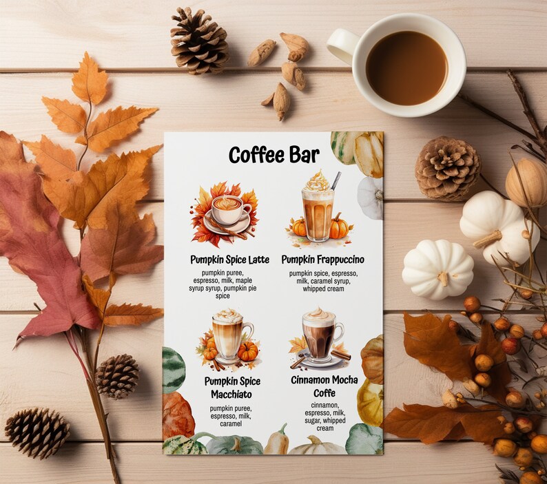 Editable Fall Coffee Drink Menu Template Thanksgiving Hot Beverage Bar ...