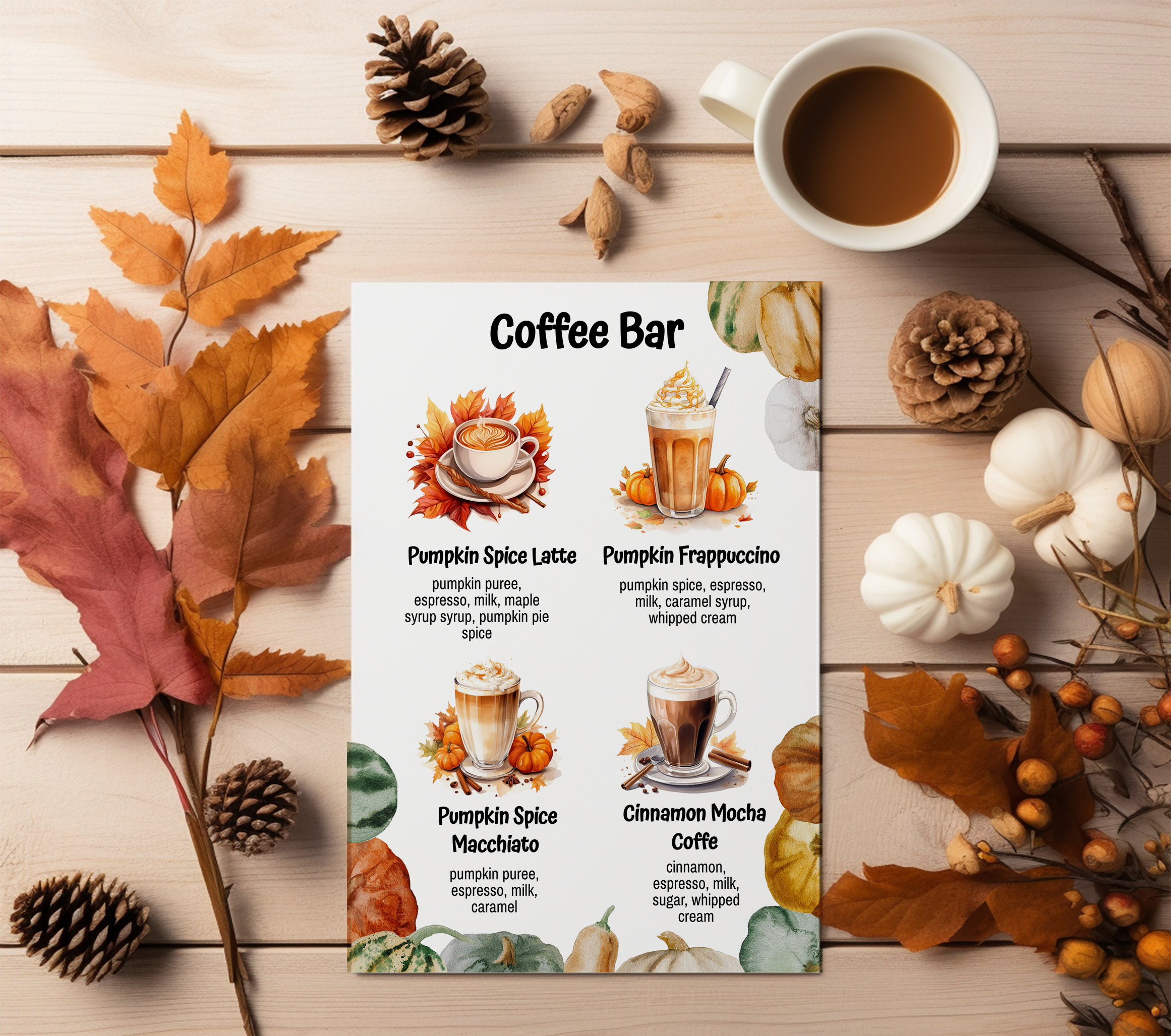 Editable Fall Coffee Drink Menu Template Thanksgiving Hot Beverage Bar ...