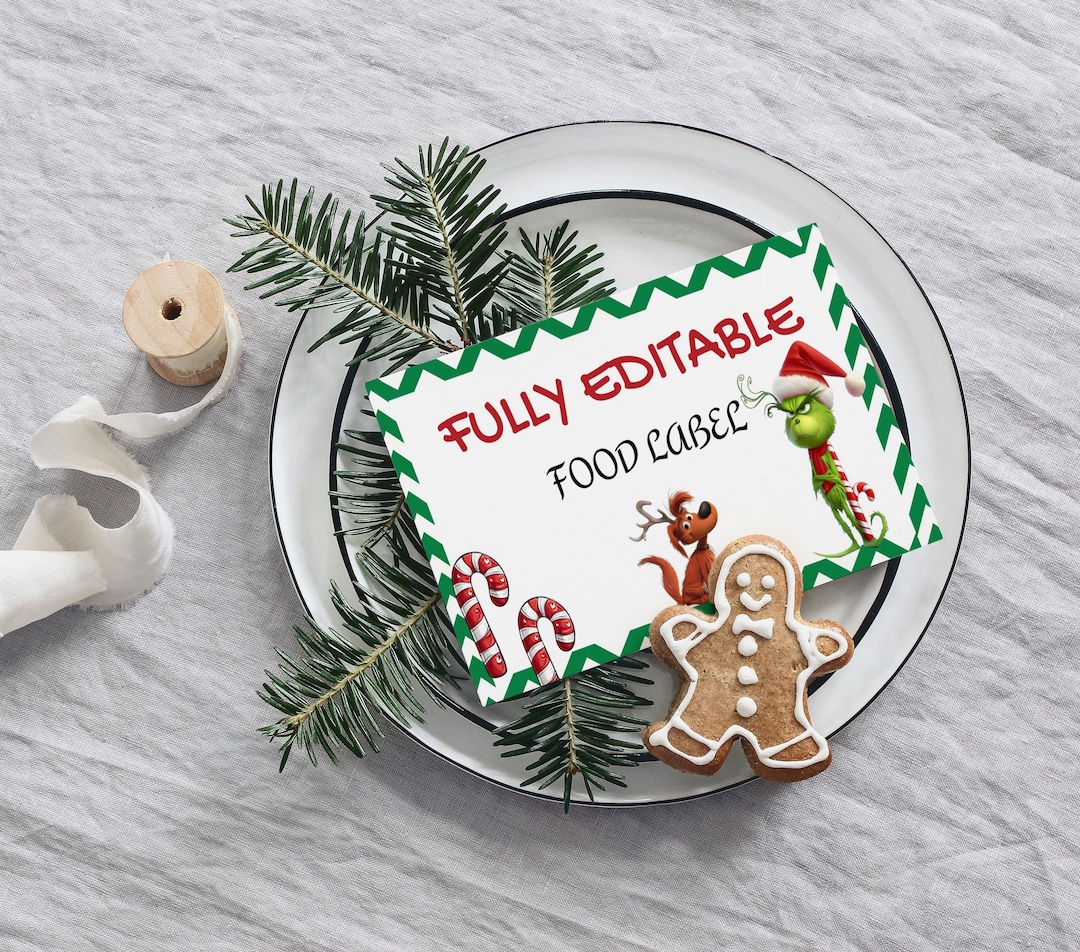Grinch Christmas Party Food Label Editable Grinchmas Template Holiday ...