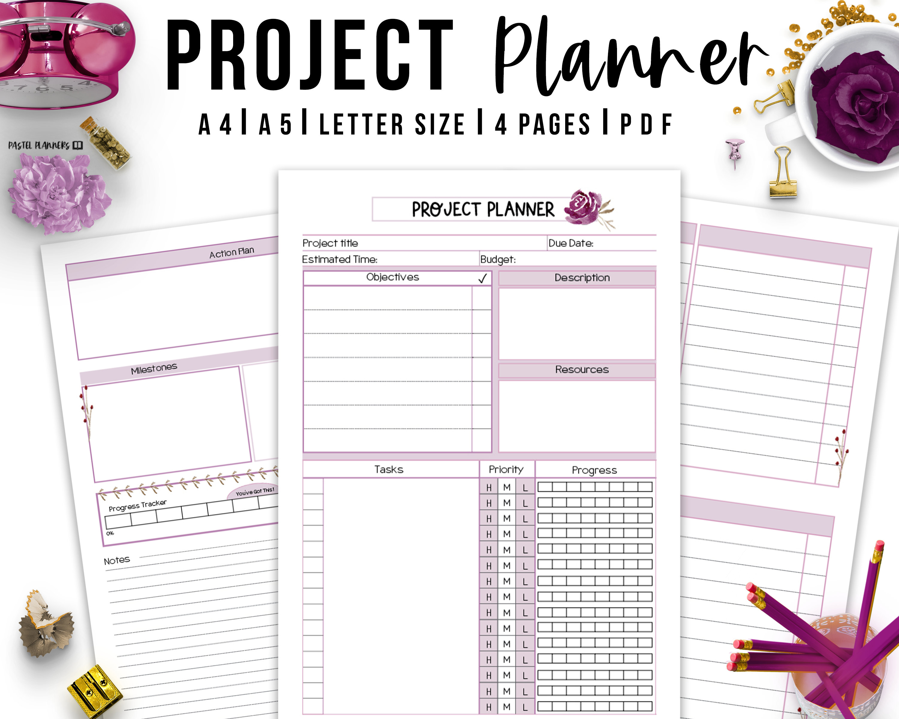 Floral Printable Project Planner, Productivity Planner , Goal Tracker ...