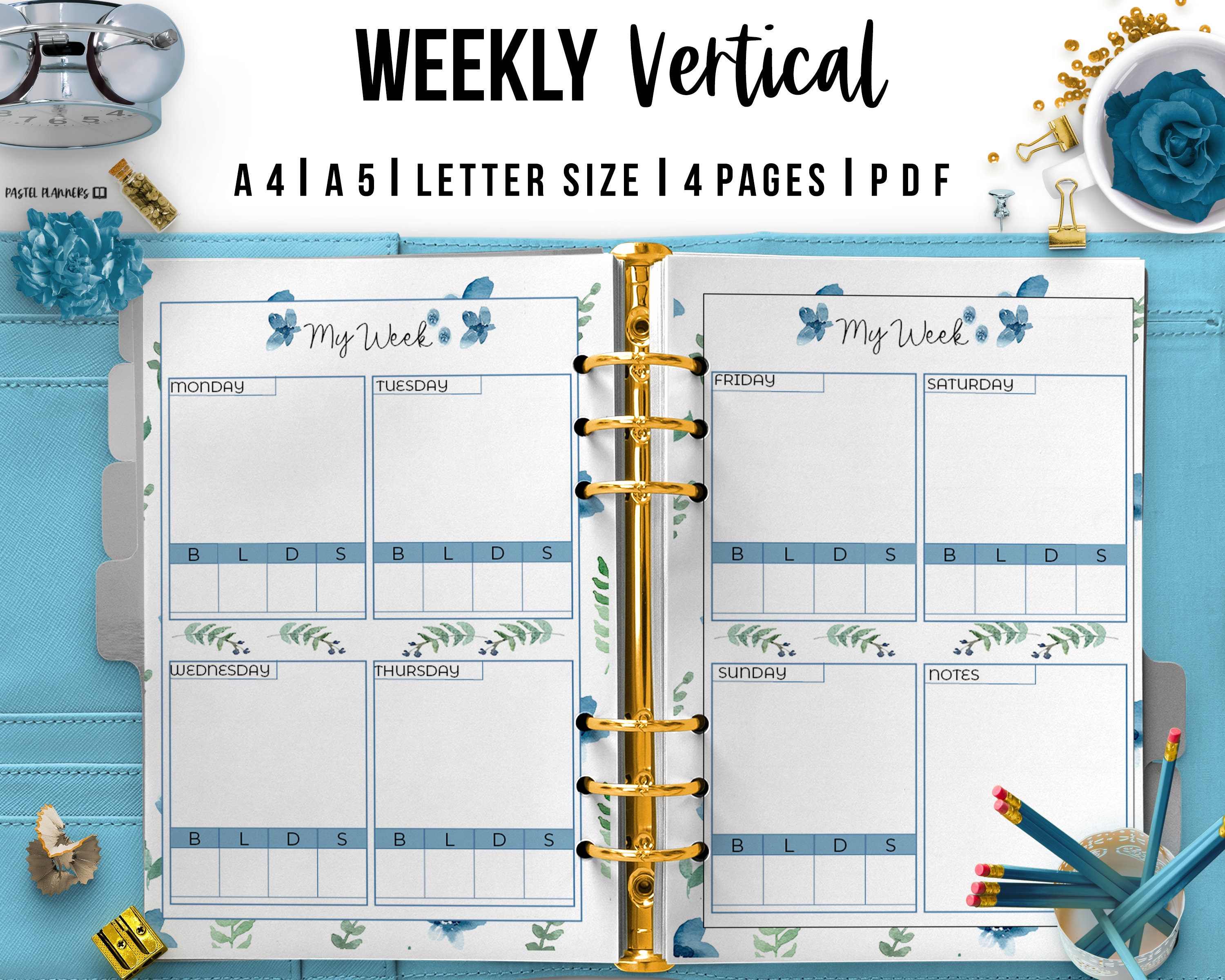 Weekly Vertical Planner Printable Weekly Agenda Daily Schedule Inserts ...