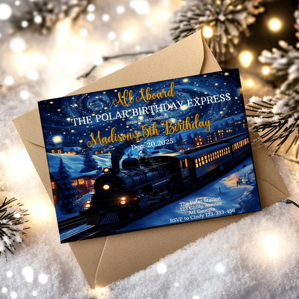The Polar Express Birthday Invitation Editable Christmas Birthday ...