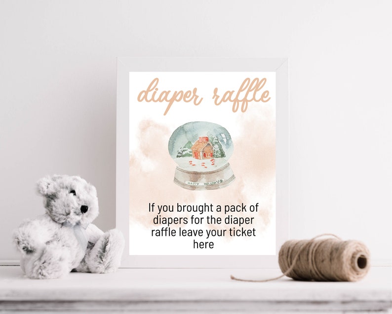 Editable Snow Globe Diaper Raffle Sign and Card Christmas Diaper Raffle ...