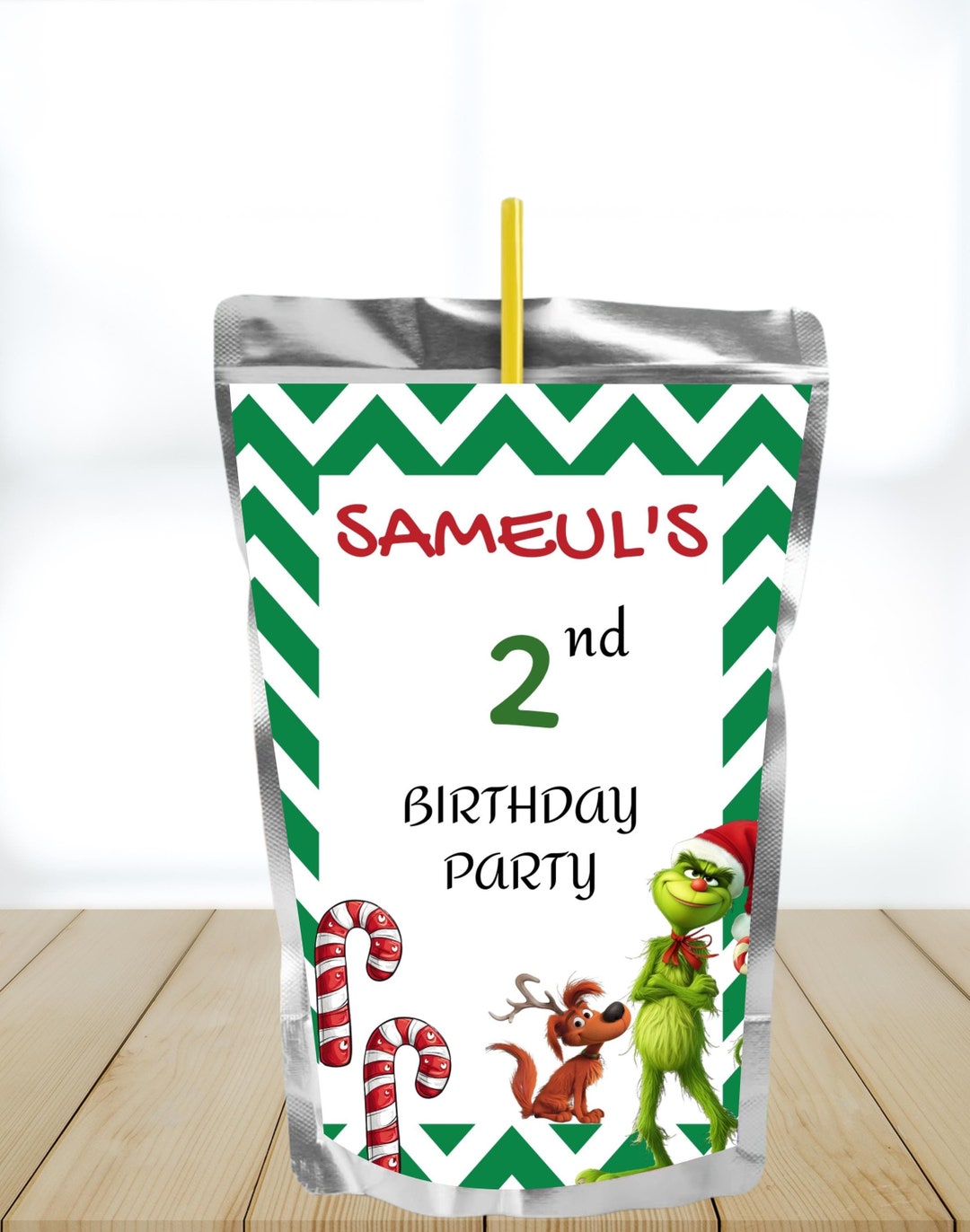Editable Grinch Birthday Party Juice Pouch Label Custom Capri Sun ...
