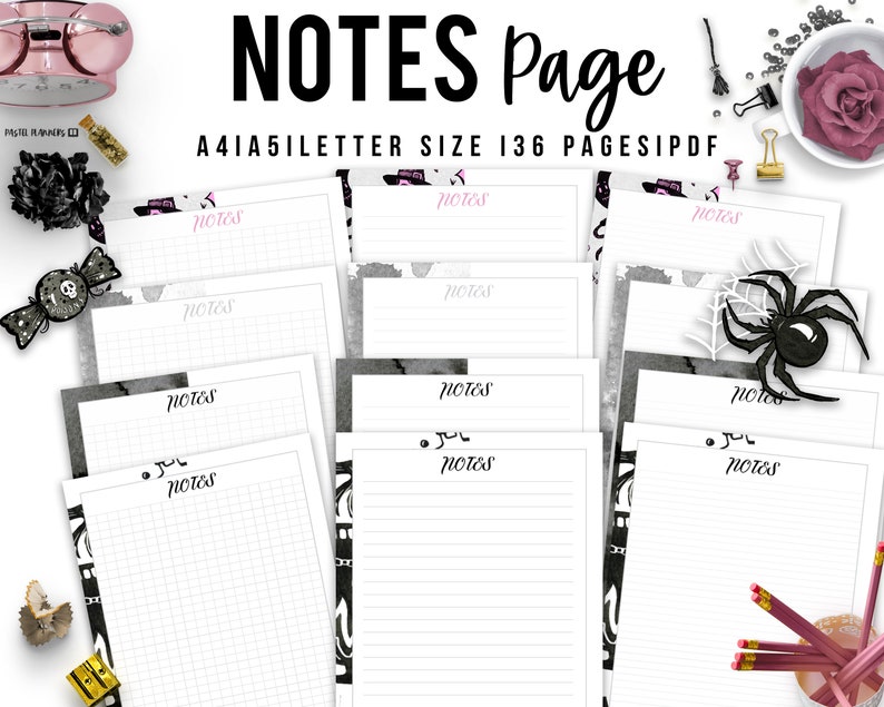 Halloween Themed Notes Page Printable Planner Inserts Notepad Lined ...