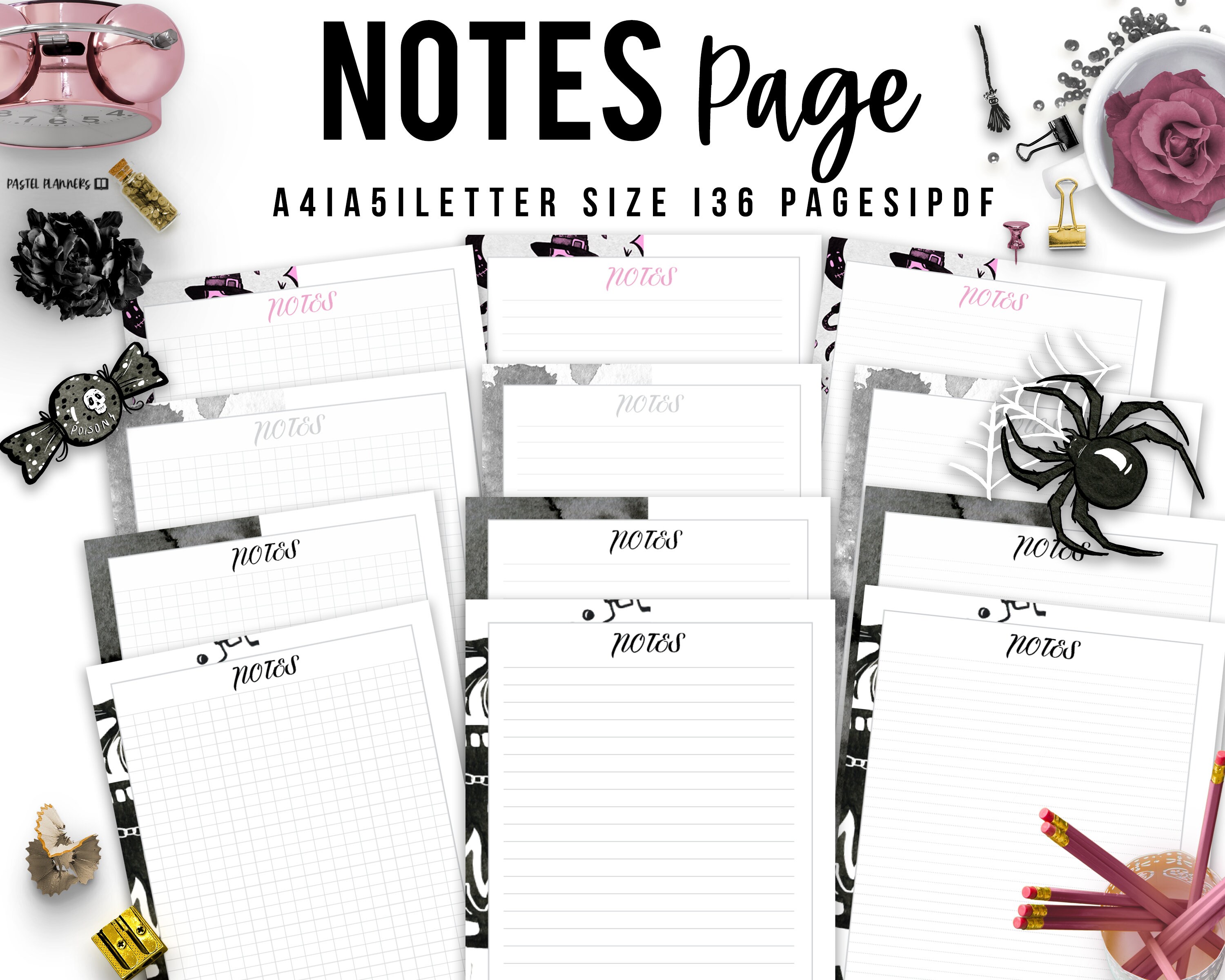 Halloween Themed Notes Page Printable Planner Inserts Notepad Lined ...