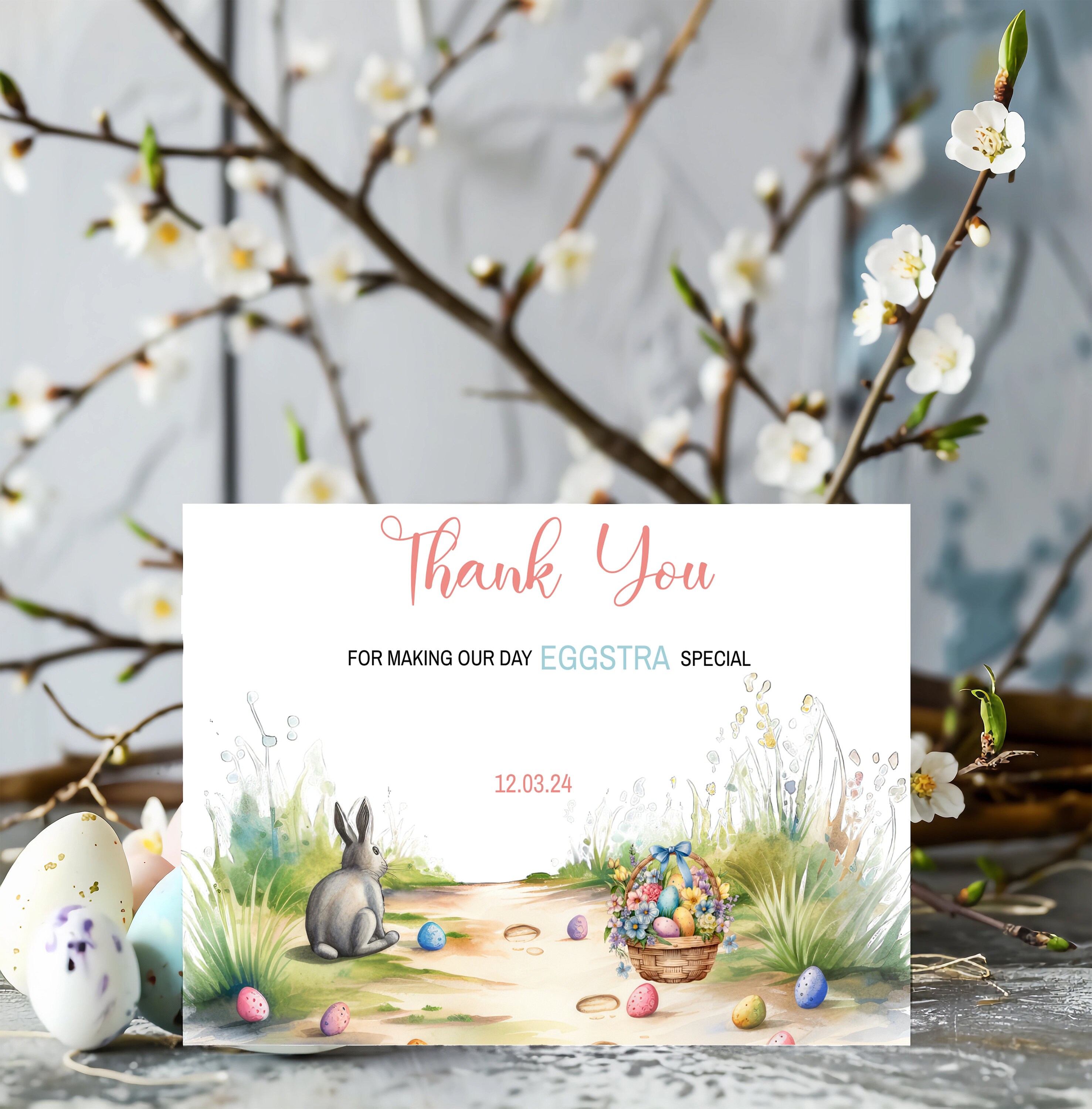 Editable Easter Bunny Thank You Card Easter Egg Hunt Thank You Note ...
