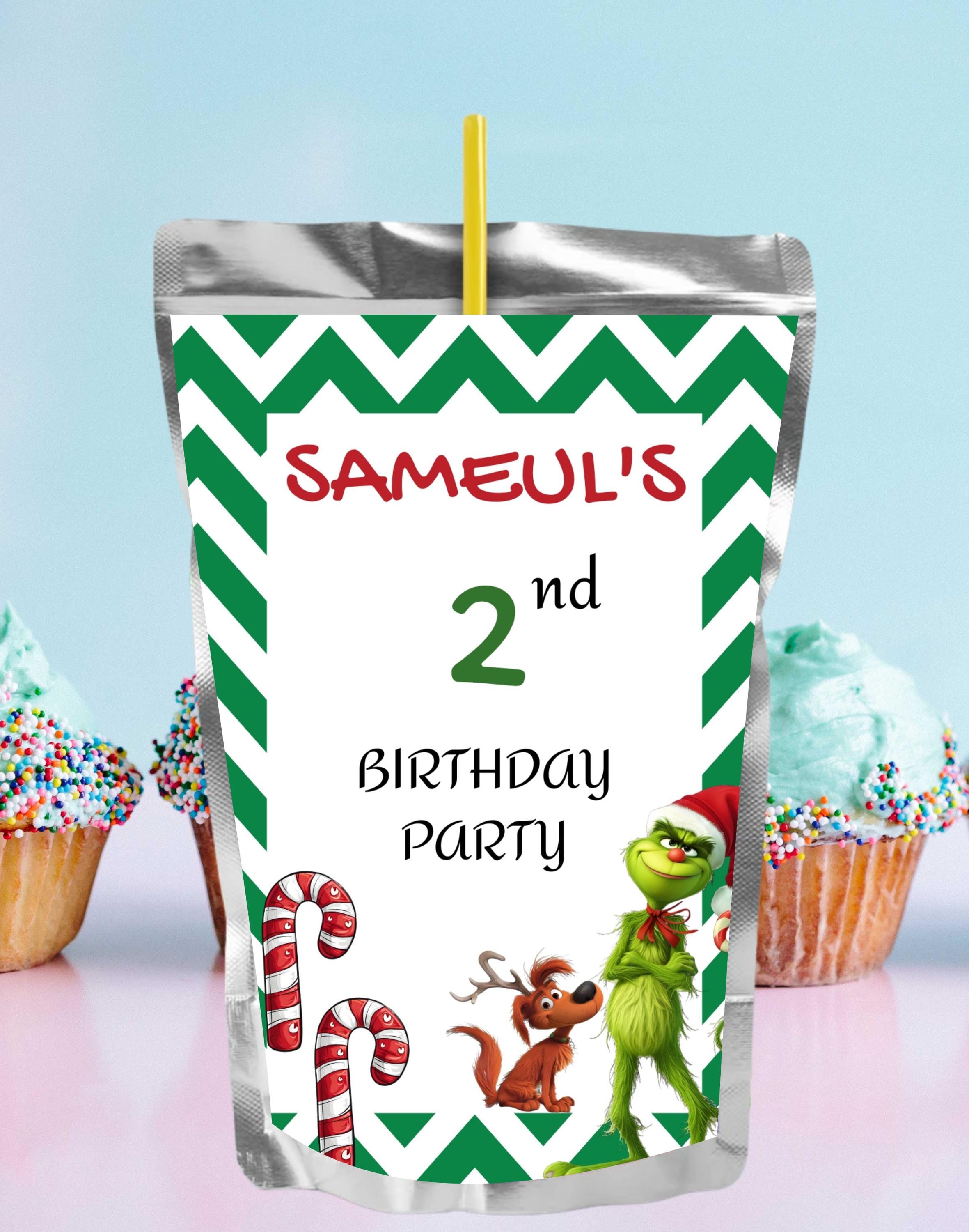 Editable Grinch Birthday Party Juice Pouch Label Custom Capri Sun ...