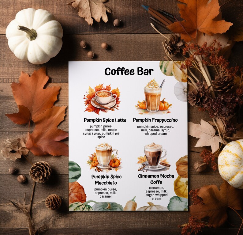 Editable Fall Coffee Drink Menu Template Thanksgiving Hot Beverage Bar ...