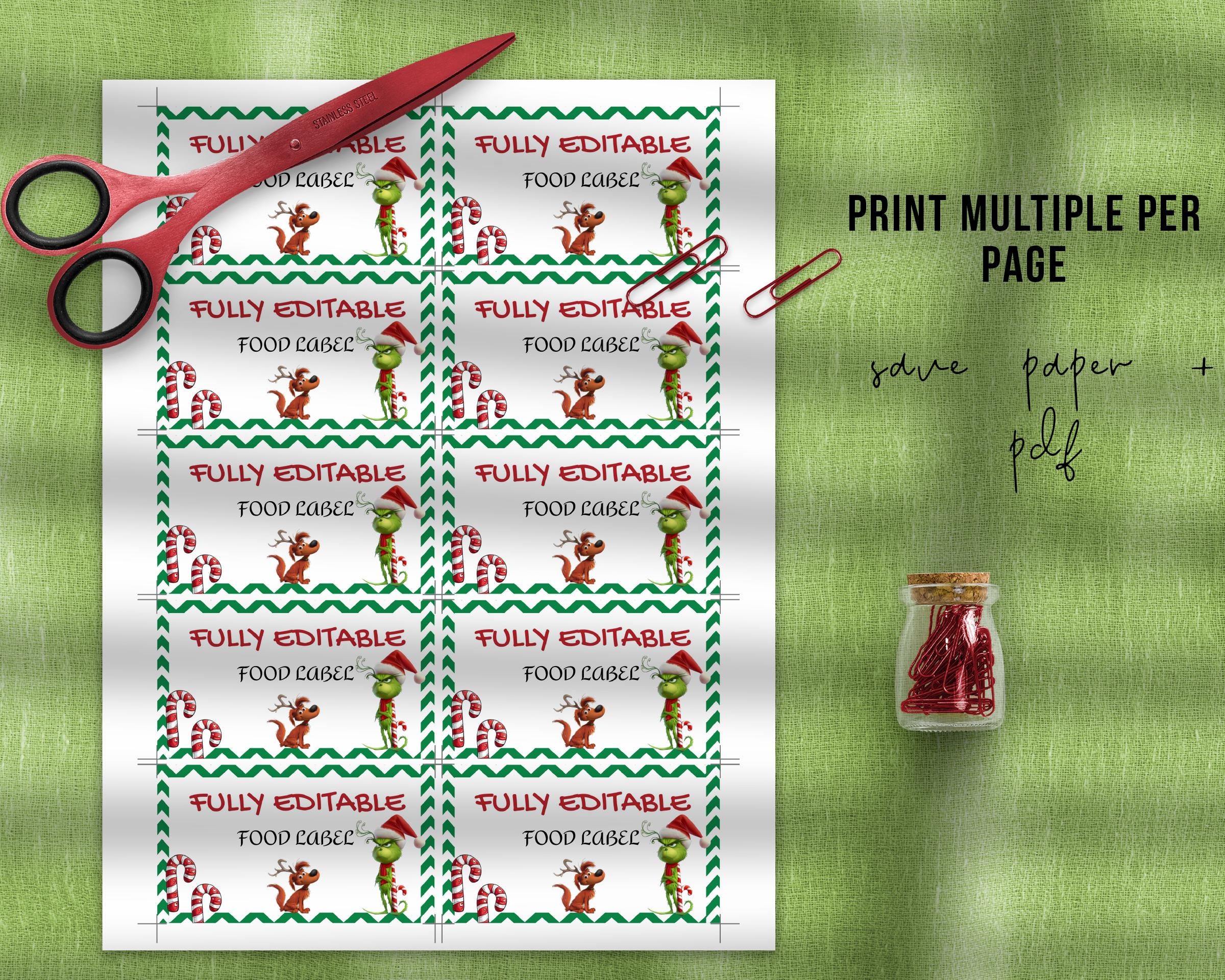 Grinch Christmas Party Food Label Editable Grinchmas Template Holiday ...
