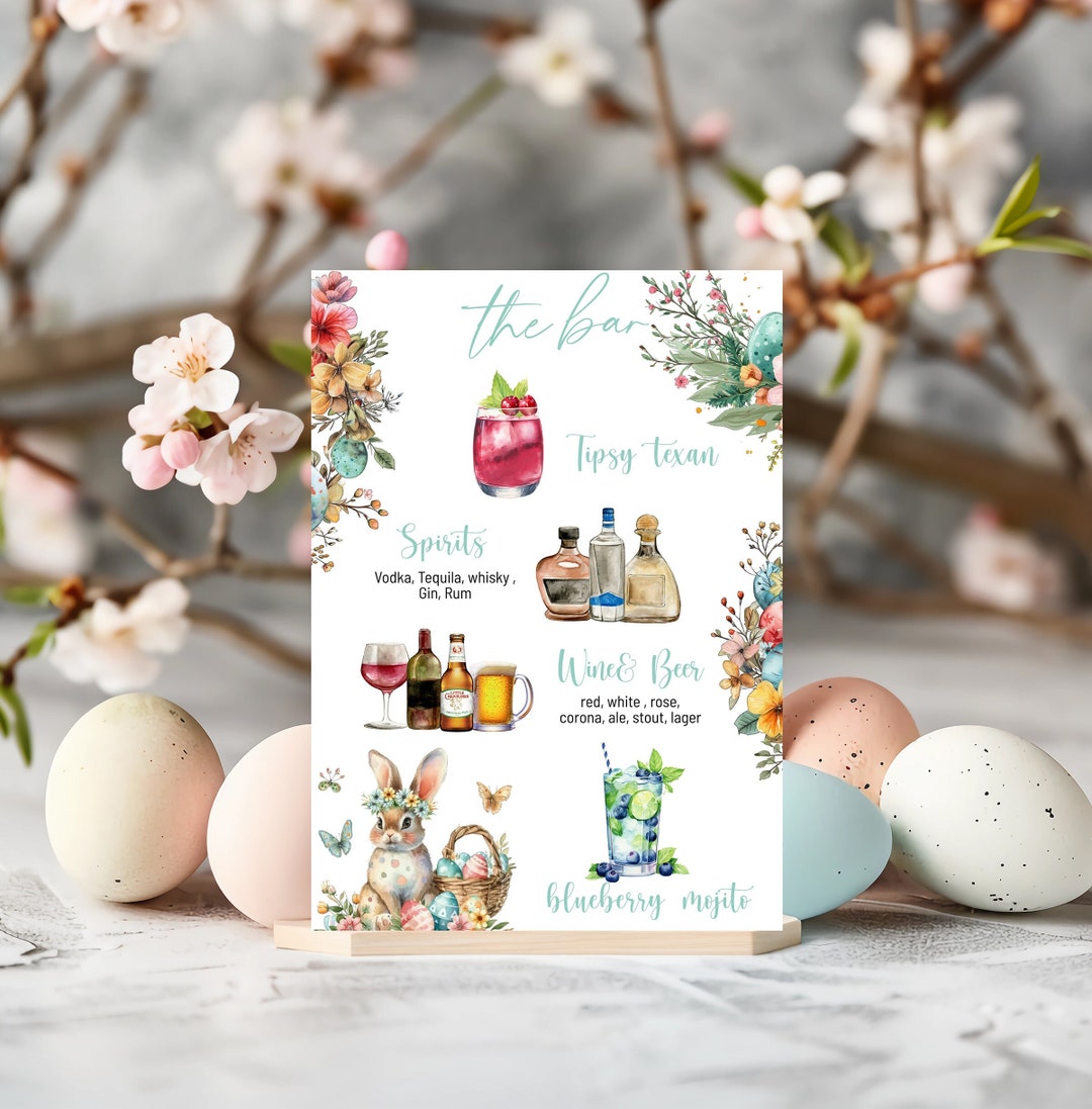 Easter Cocktail Menu Template Editable Easter Drink Menu Signature ...