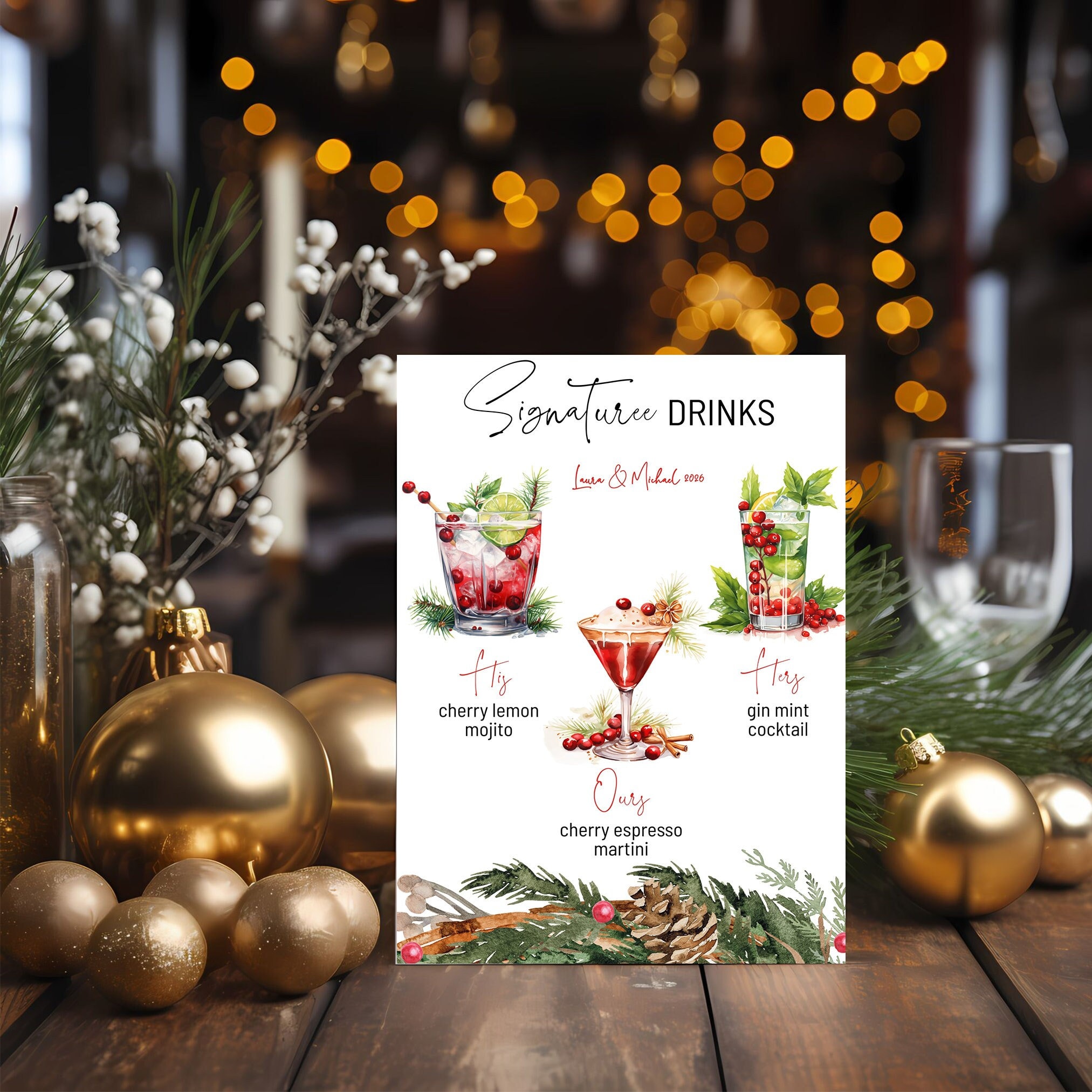 Signature Drink Christmas Cocktail Sign Editable Holiday Drink Menu ...