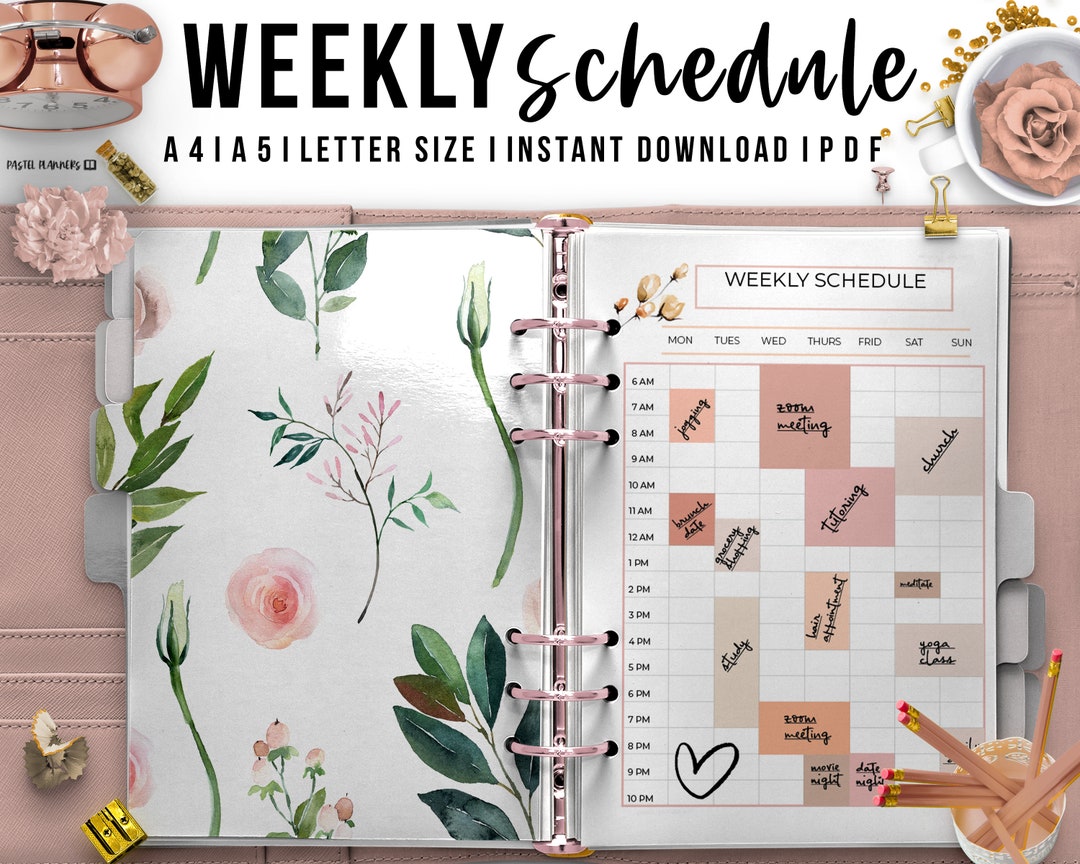 Floral Hourly Weekly Schedule Planner Daily Schedule Weekly - Etsy