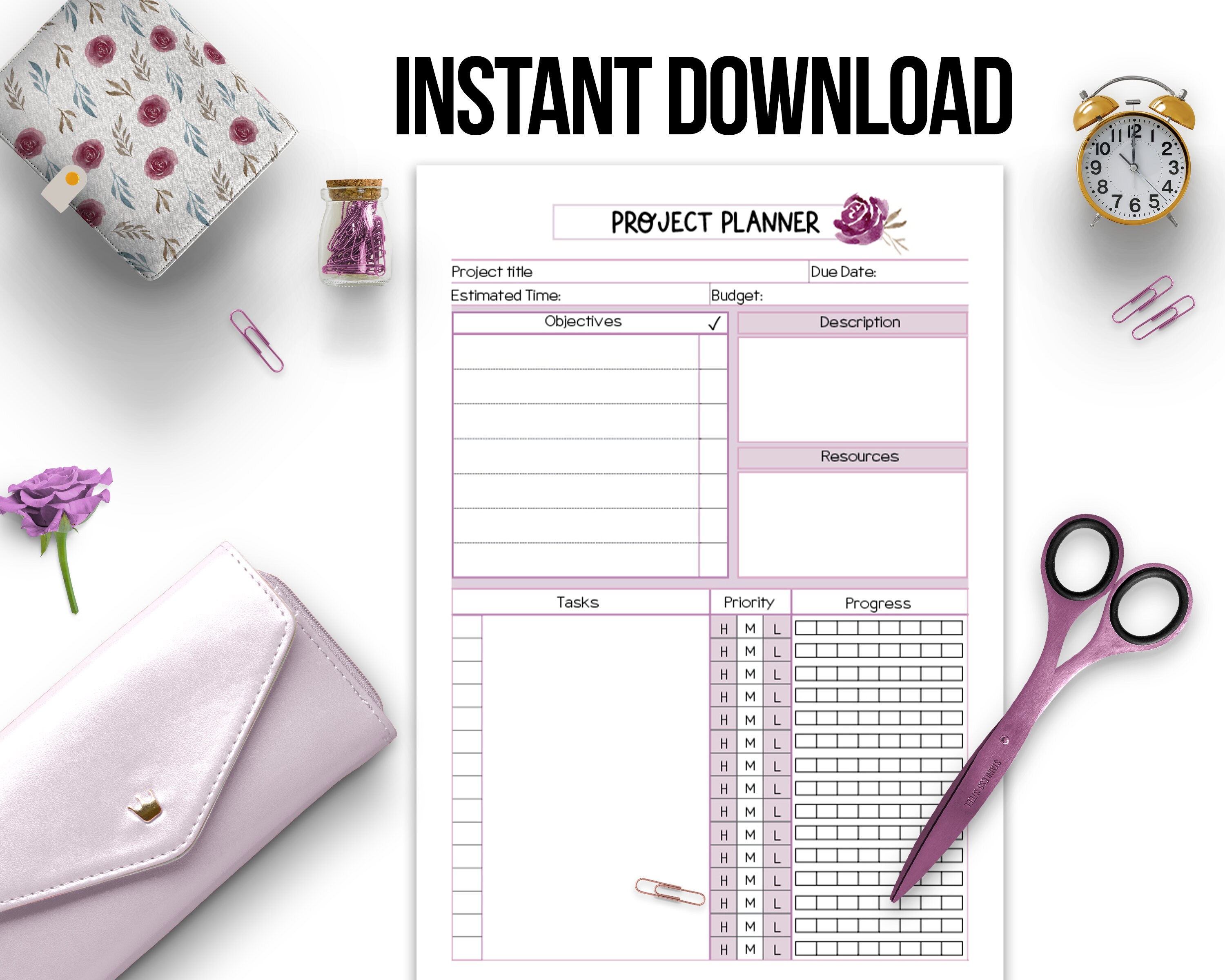 Floral Printable Project Planner, Productivity Planner , Goal Tracker ...