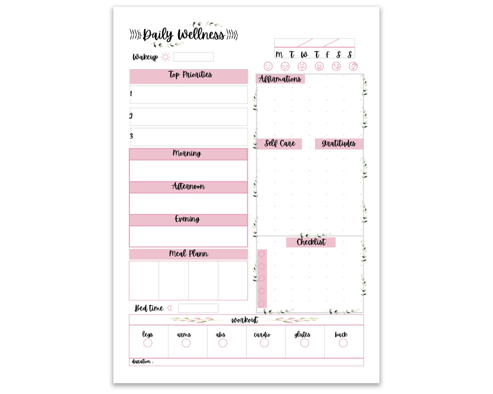 Daily Wellness Planner Daily Goals Printable Daily Gratitude Journal ...