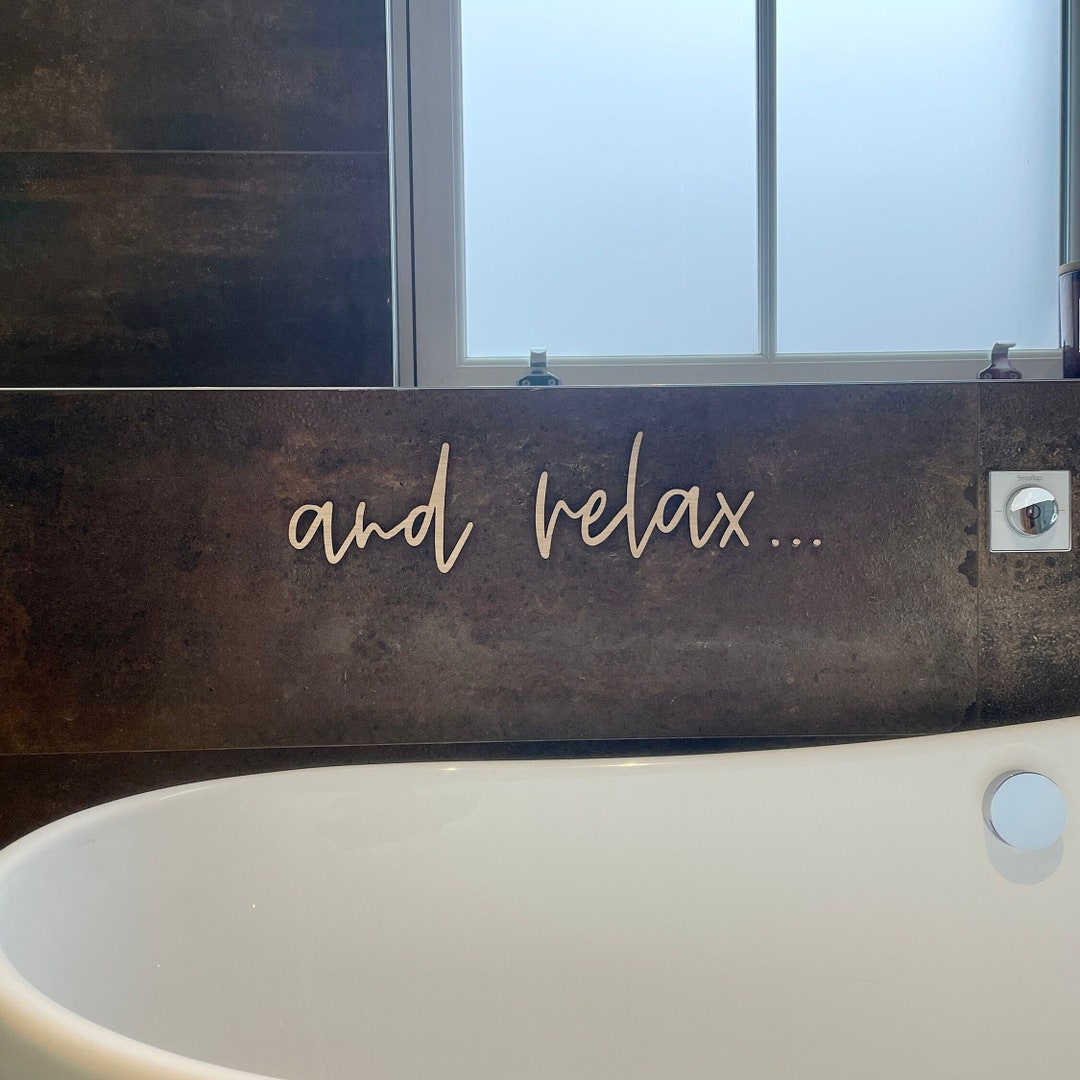 And Relax ... Wooden Sign, Bathroom Decor, Spa Decor, Living Room Wall ...