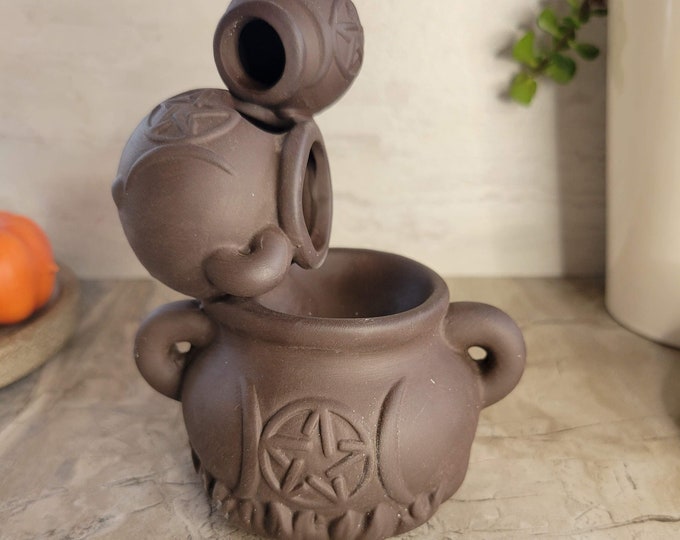 Handmade Ceramic Cauldron Triple Moon Back Flow Incense Burner for ...