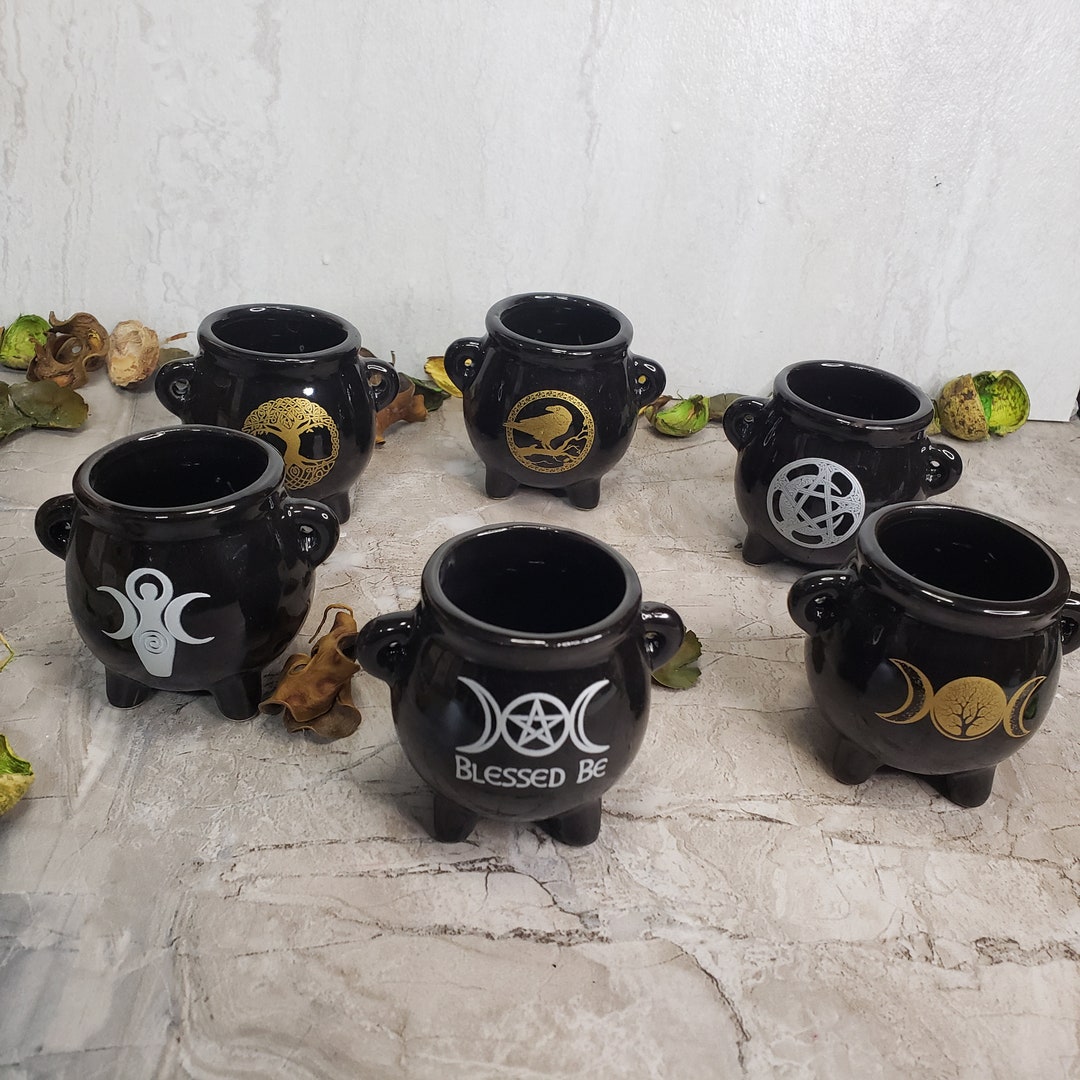 Mini Cauldron Burner Black Ceramic Cauldron Altar Burner Incense Holder ...