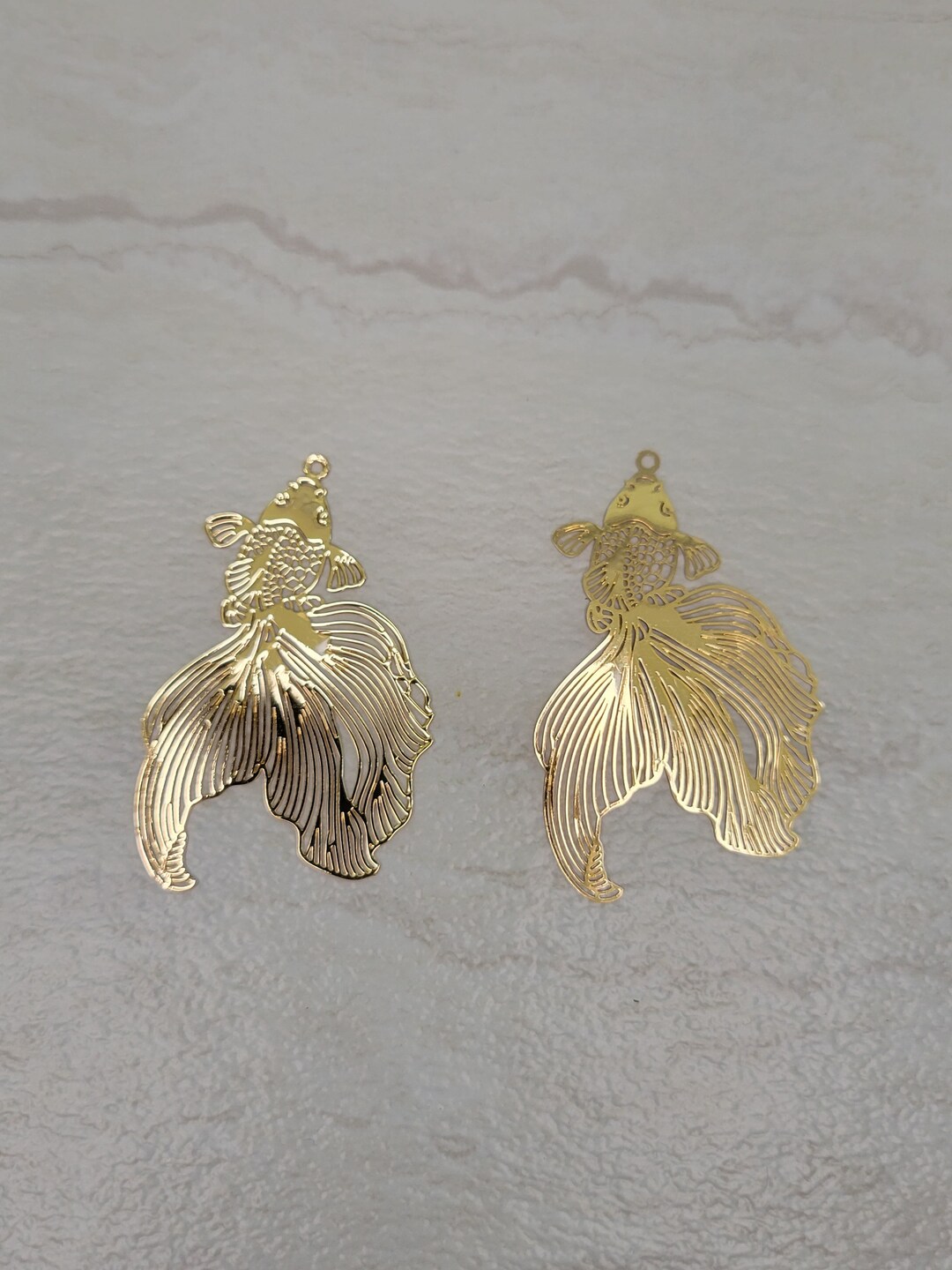 Etched Metal Goldfish, Light Gold Color , 2 Charms, Fish Charms ...
