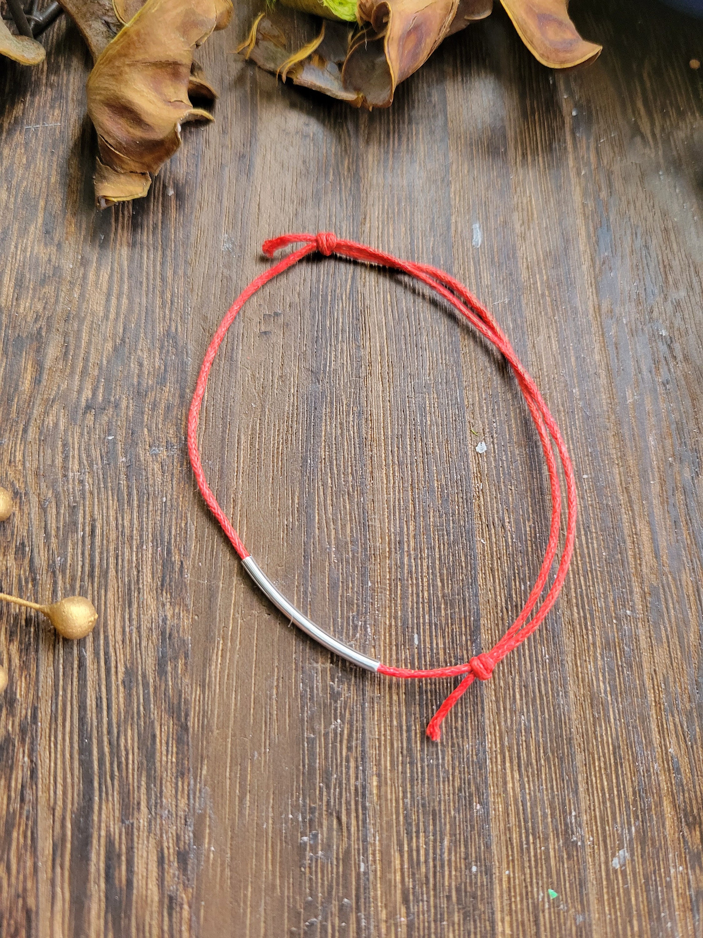 Red String Bracelets With Brass Tube Beads - Etsy