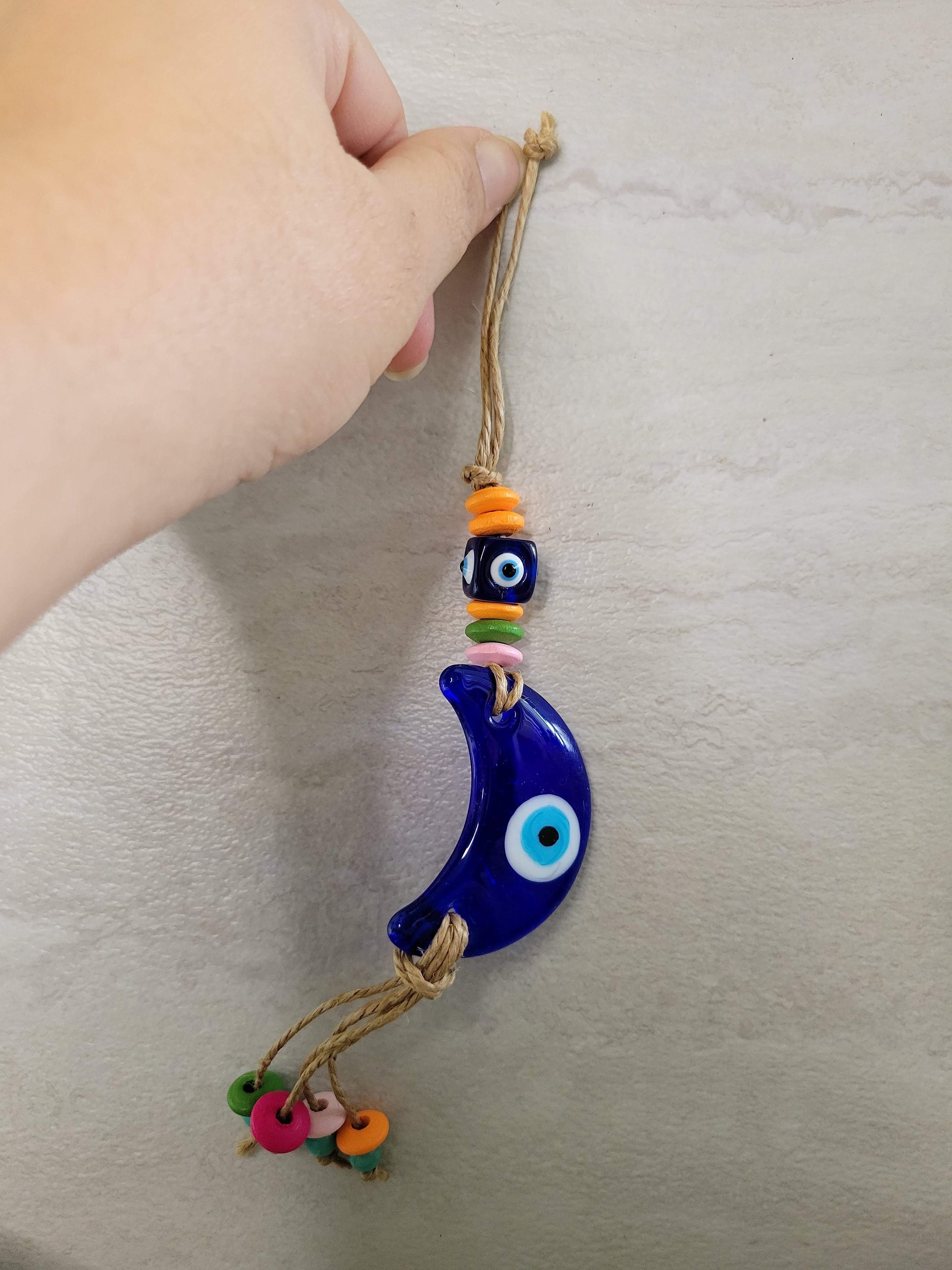 Evil Eye Talisman Hemp Rope W/ Beads Crescent Moon - Etsy