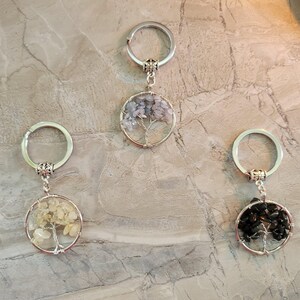 Natural/synthetic Mixed Stone Keychain, Flat Round With Tree of Life - Etsy