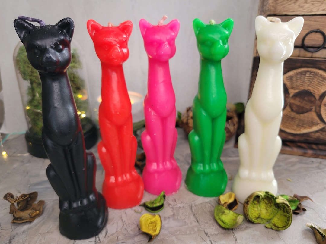 Decorative Ritual Cat Shaped Candle Black, Red, Green / Cat Candle ...