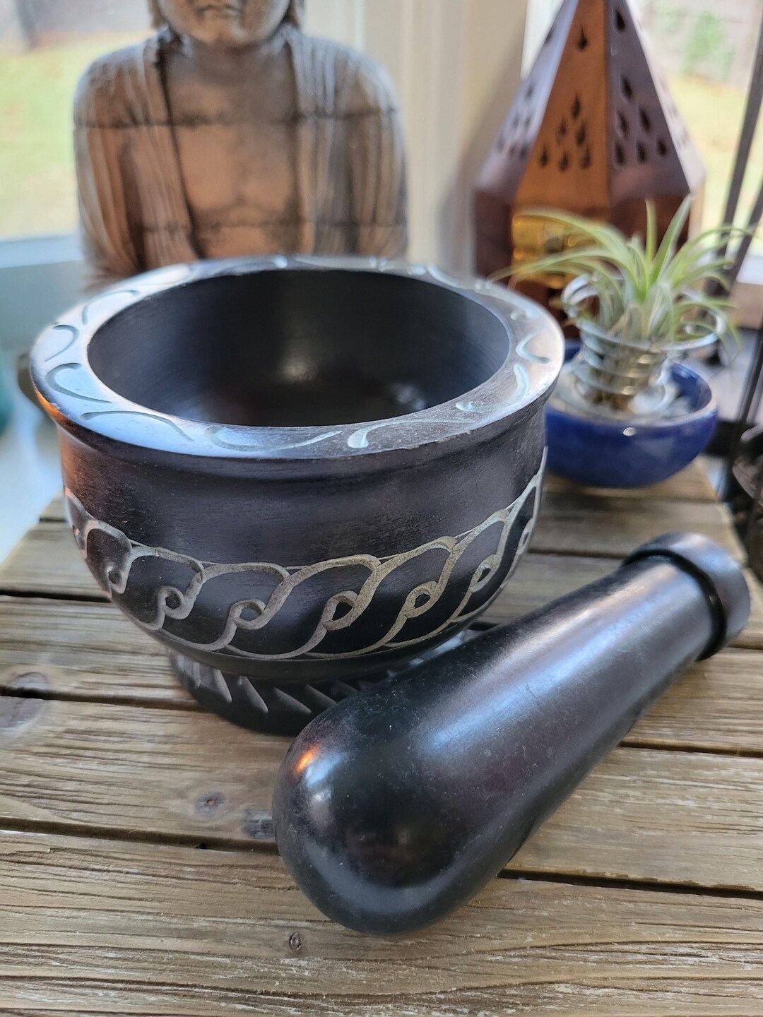 Black Mortar and Pestle, Soapstone Herb Grinder Handmade Mortar - Etsy