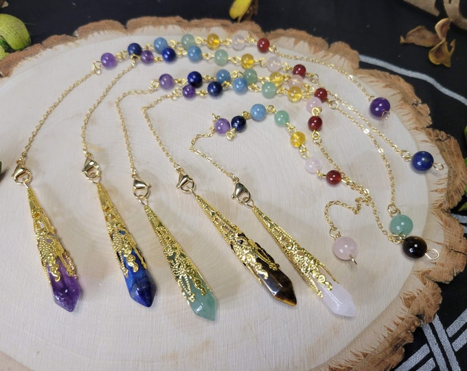 Gold Crystal Pendulum Chakra Jewelry, Gemstone Dowsing Pendulum Natural ...