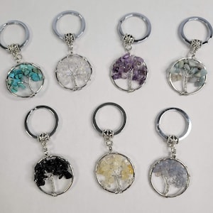 Natural/synthetic Mixed Stone Keychain, Flat Round With Tree of Life - Etsy